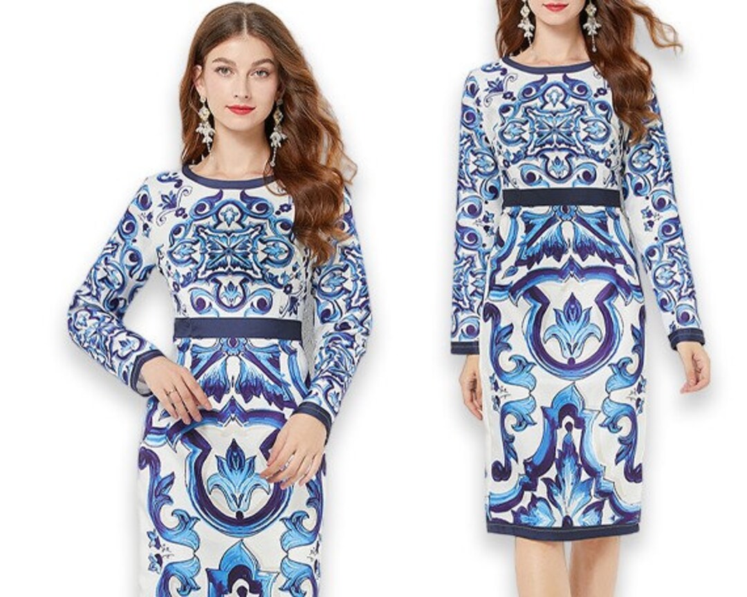 Porcelain Print Dress, Blue and White Dress, Positano Dress, Sicilian ...