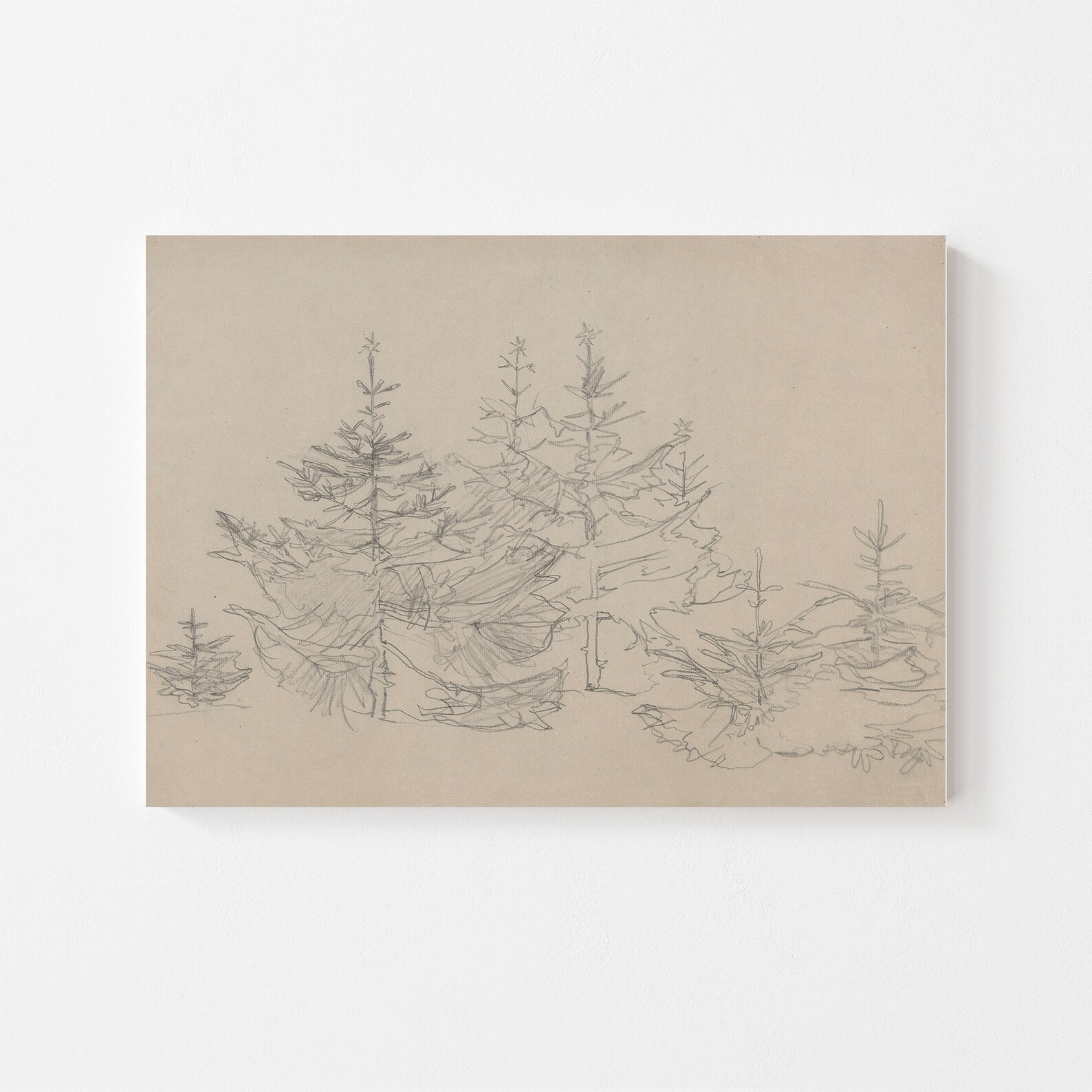 Vintage Pine Tree Sketch Printable Muted Colors Beige & | Etsy