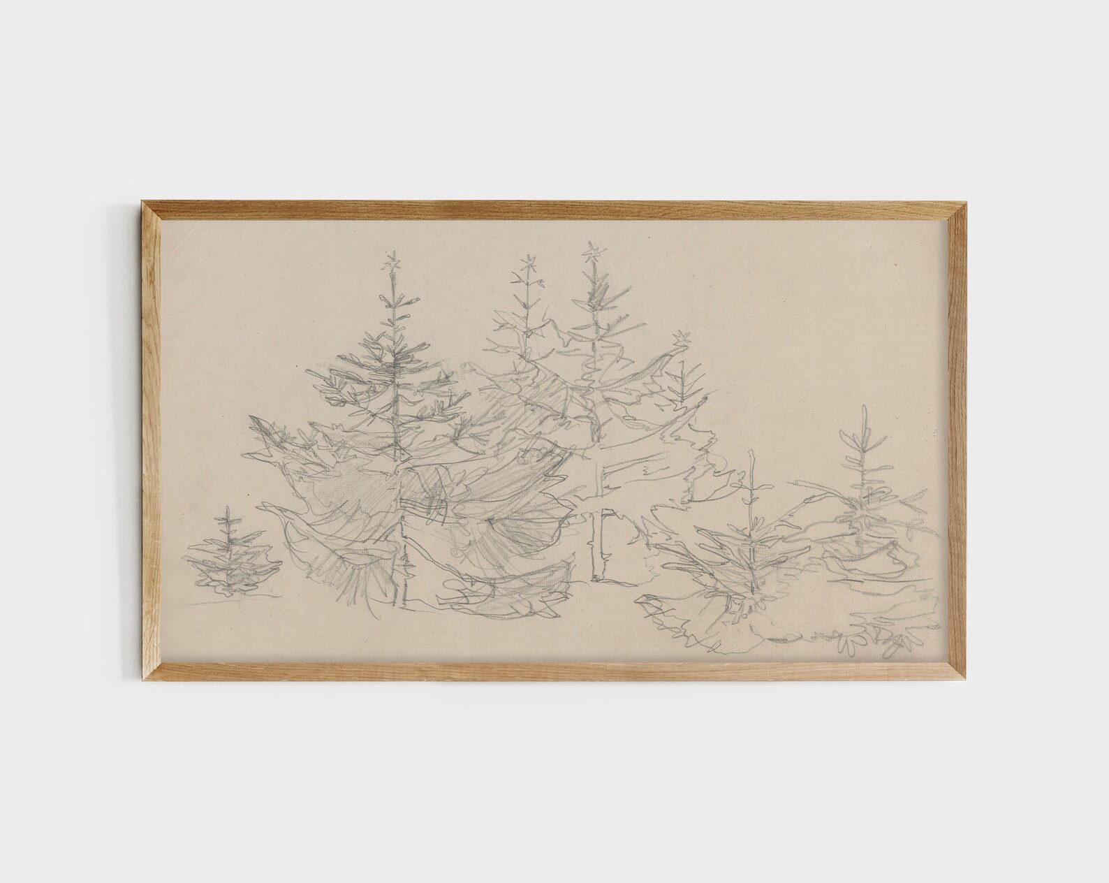 Vintage Pine Tree Sketch Printable | Muted Colors | Beige & Gray Decor ...