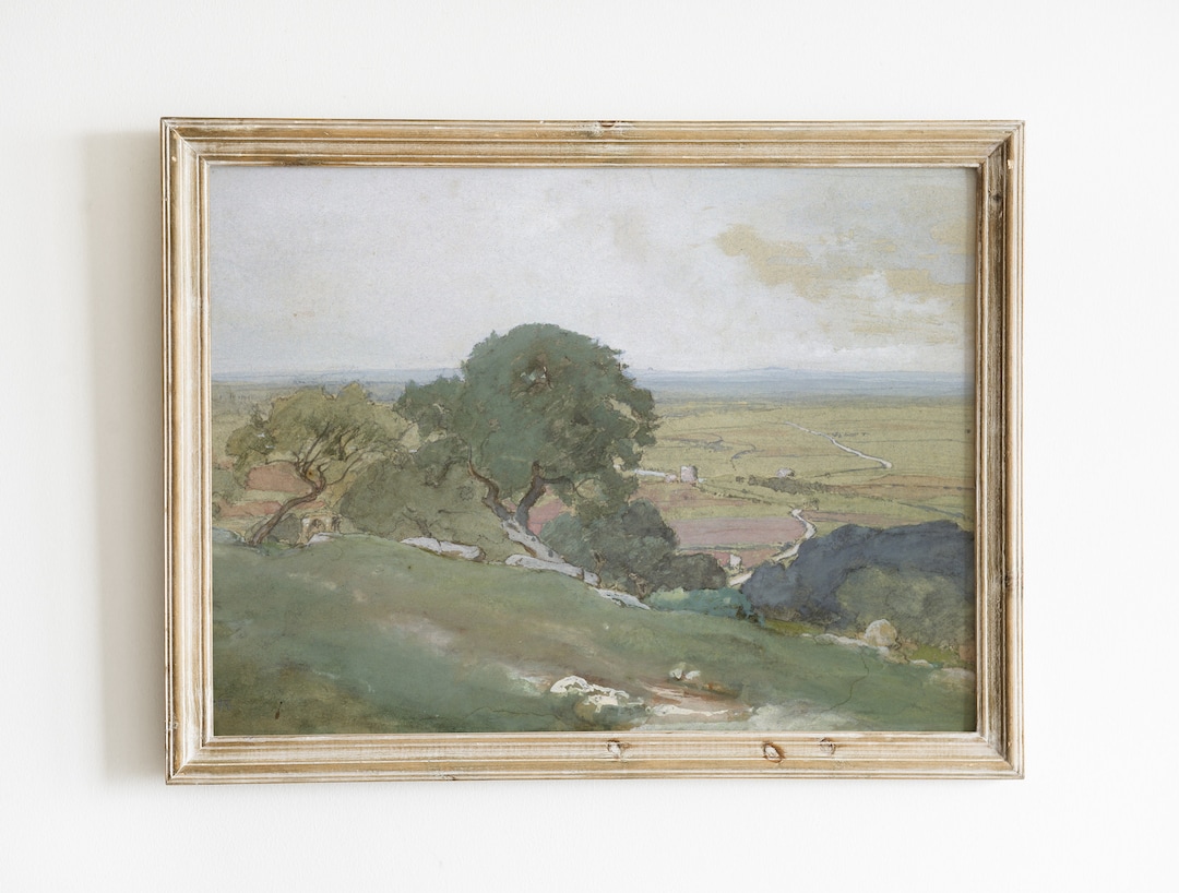 Muted Landscape Painting | Spring Landscape Print | Farmhouse Print ...