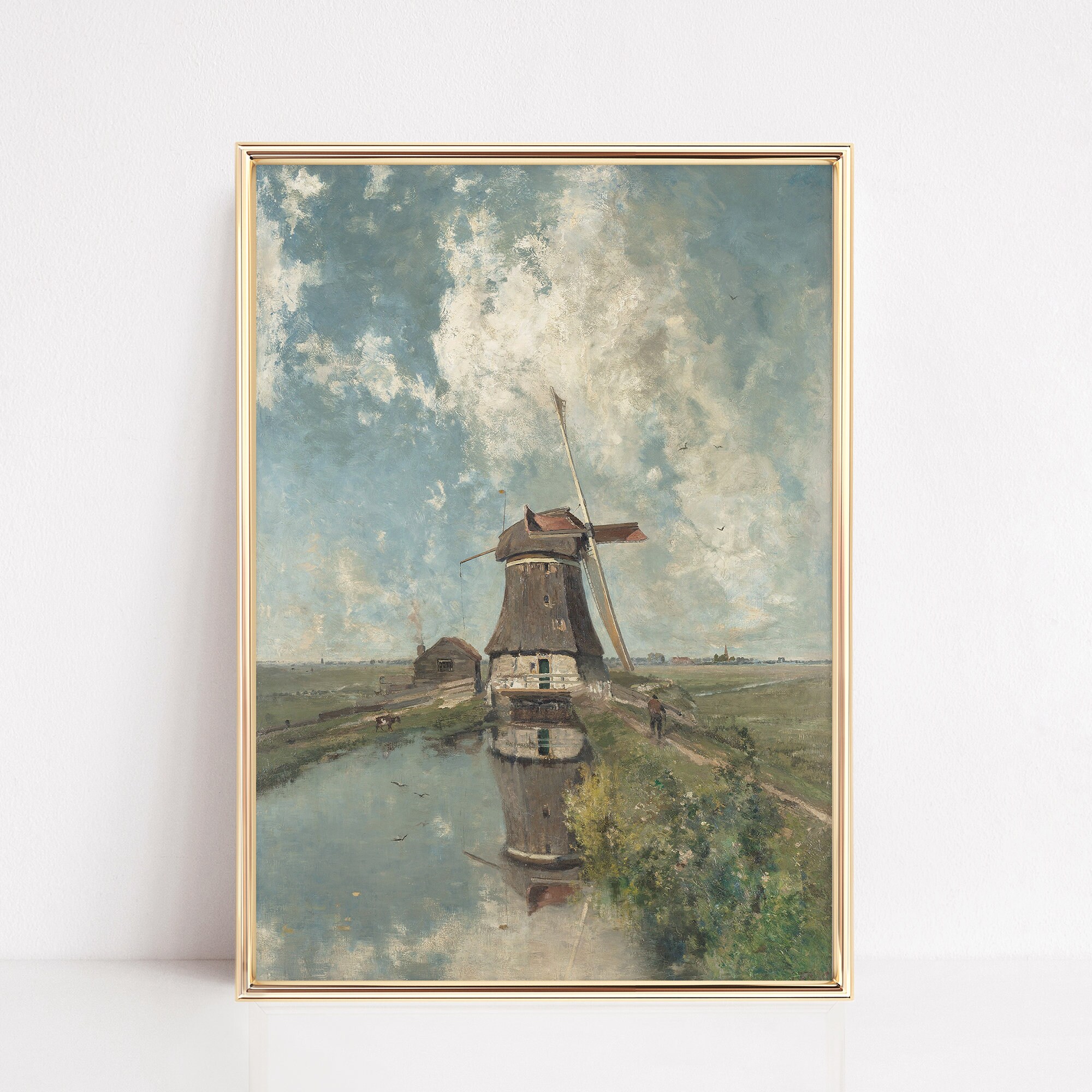 Windmill Painting Windmill Print Landscape Painting | Etsy