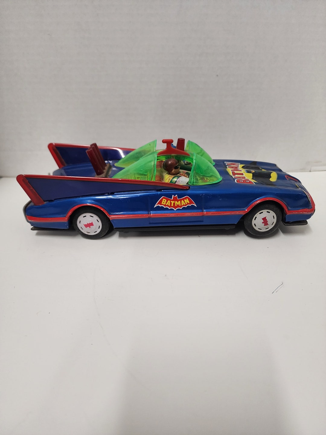 Vintage 1970s Aoshin Tin Batrery Operated Blue Batmobile Made in Taiwan ...