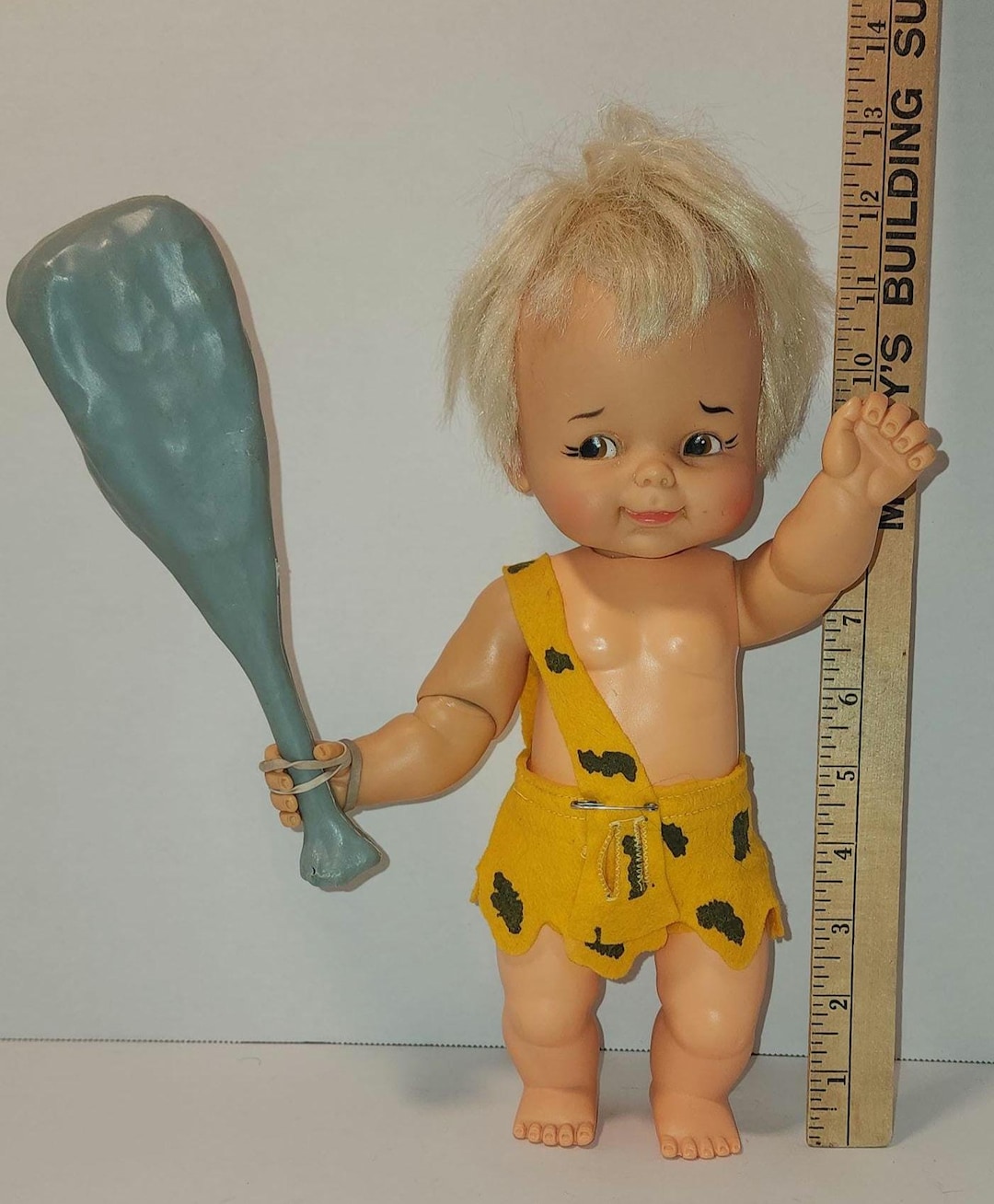 Vintage Ideal Flintstones Bam Bam Doll With Original Outfit and Club 12 ...