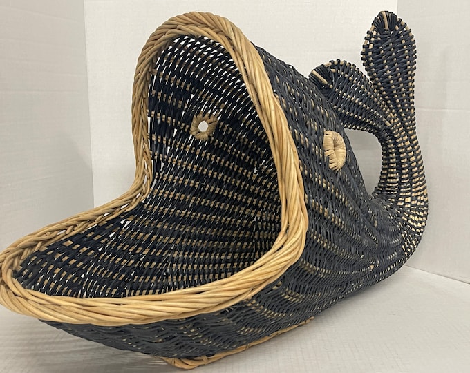 Pottery Barn Ratan Wicker Whale Storage Basket - Etsy