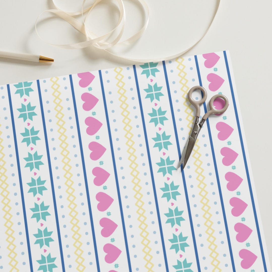 Fair Isle Gift Wrapping Paper Sheets Scandinavian Valentine Gift Wrap ...
