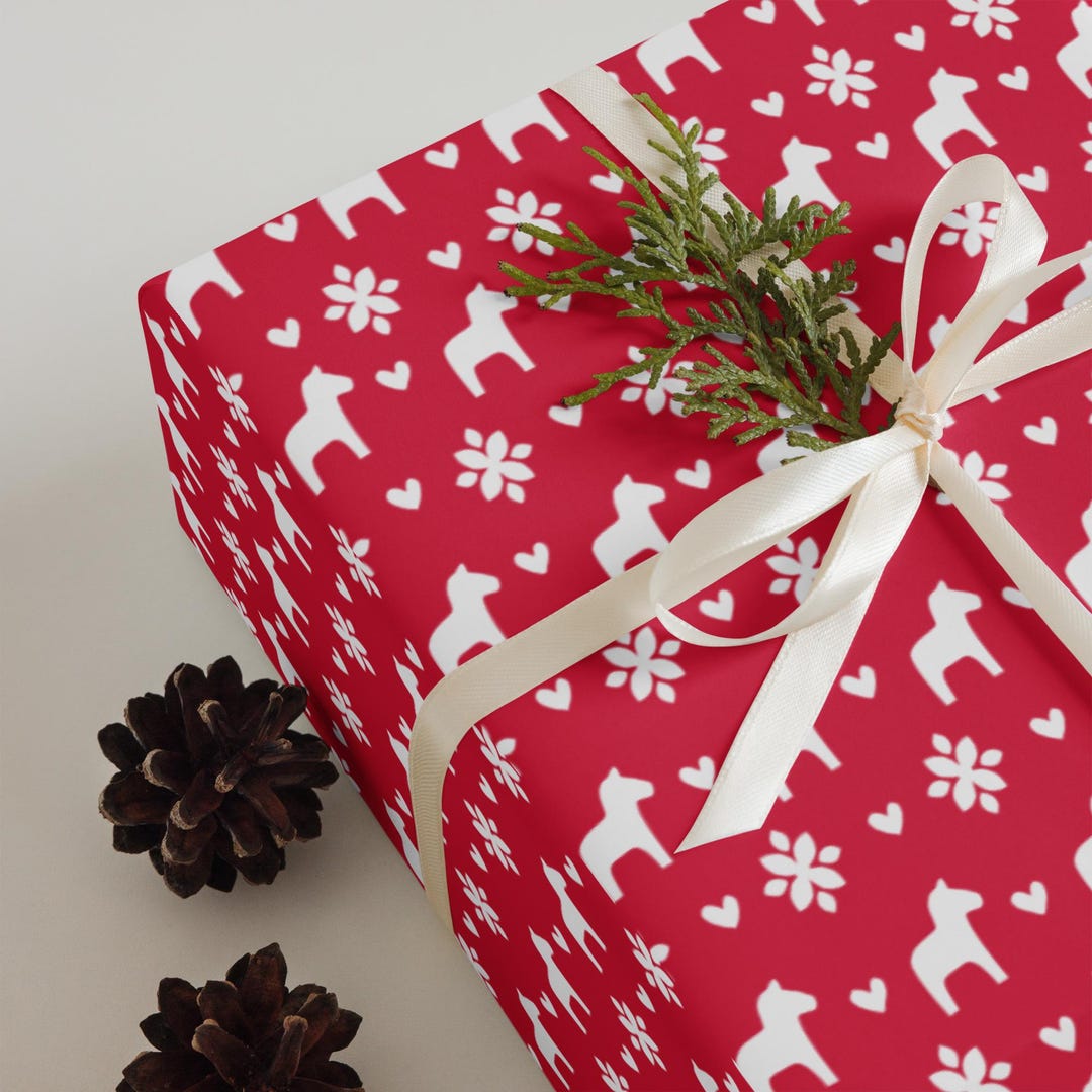 Swedish Dala Horse Gift Wrapping Paper Folk Art Bundle for Scandinavian ...