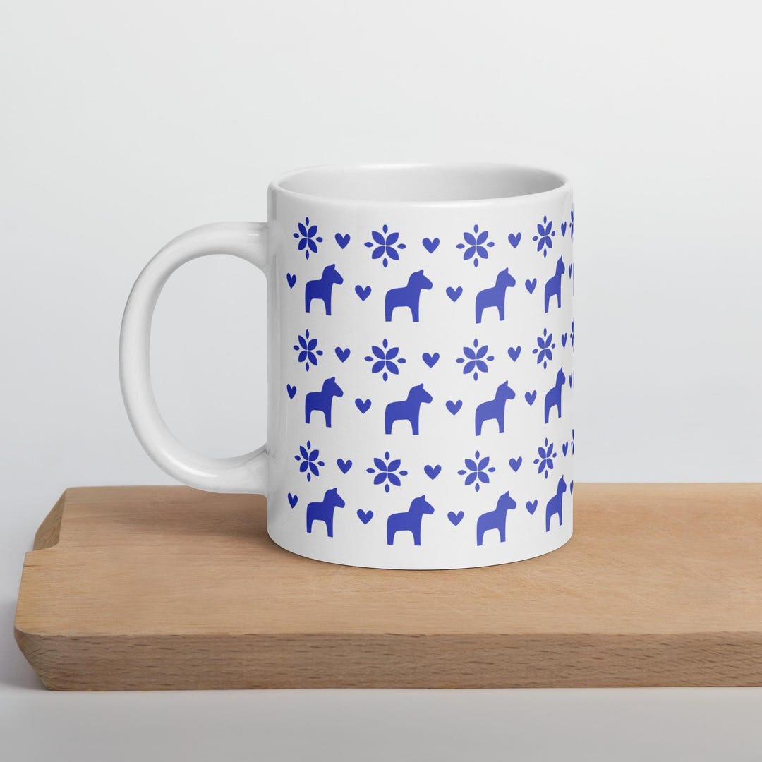 Scandinavian Inspired Dala Horse Coffee Cup Swedish Folk Art Hygge Gift ...