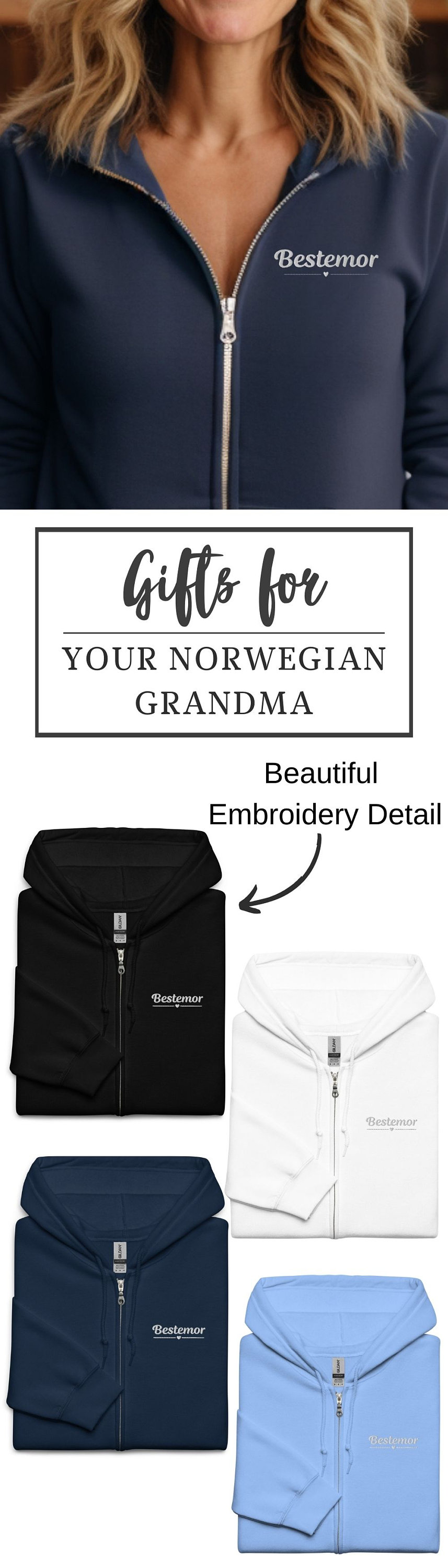 Embroidered Bestemor Zip up Hoodie: Scandinavian Grandma Gift - Etsy