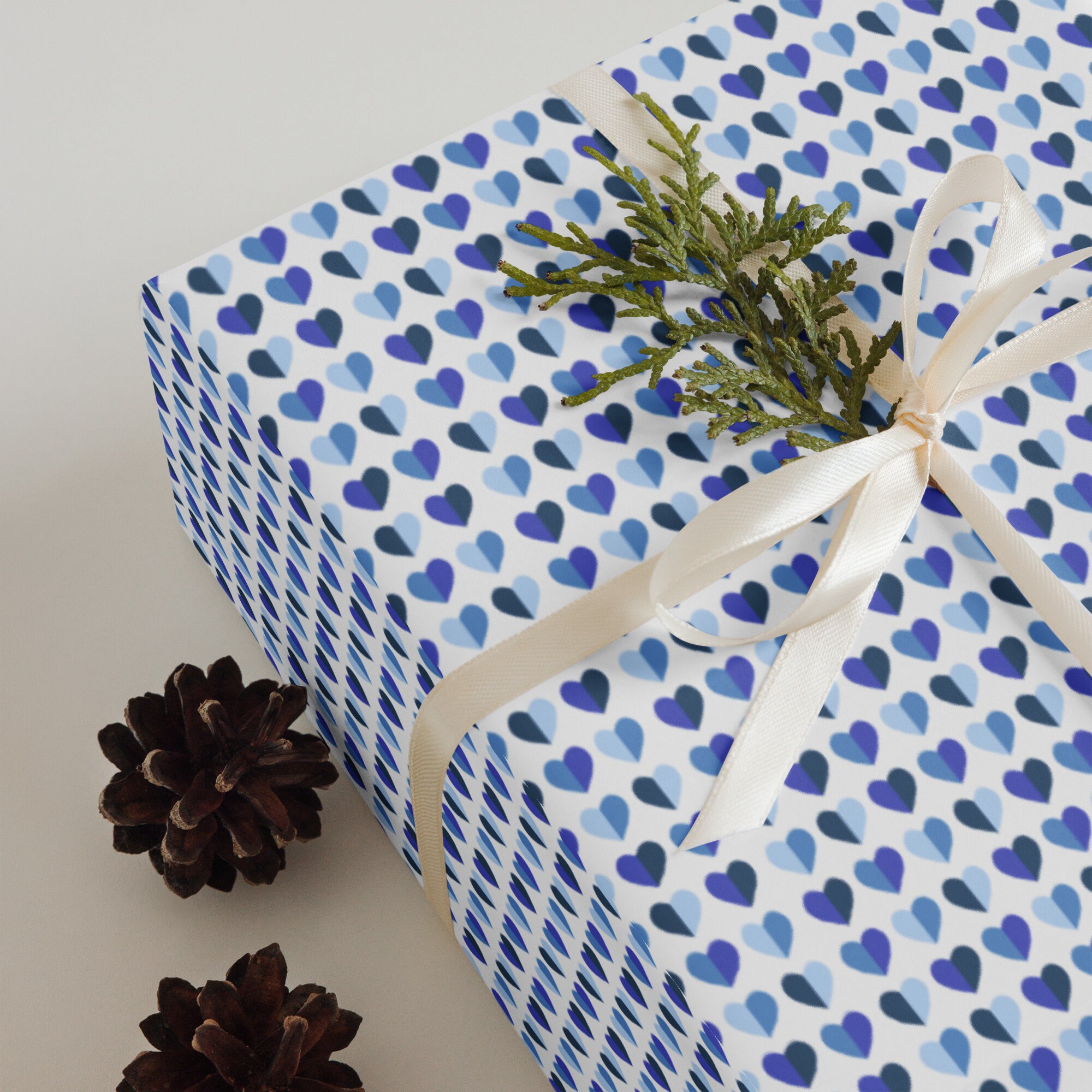 Scandinavian Print Gift Wrapping Paper Sheets Flowers and Hearts ...