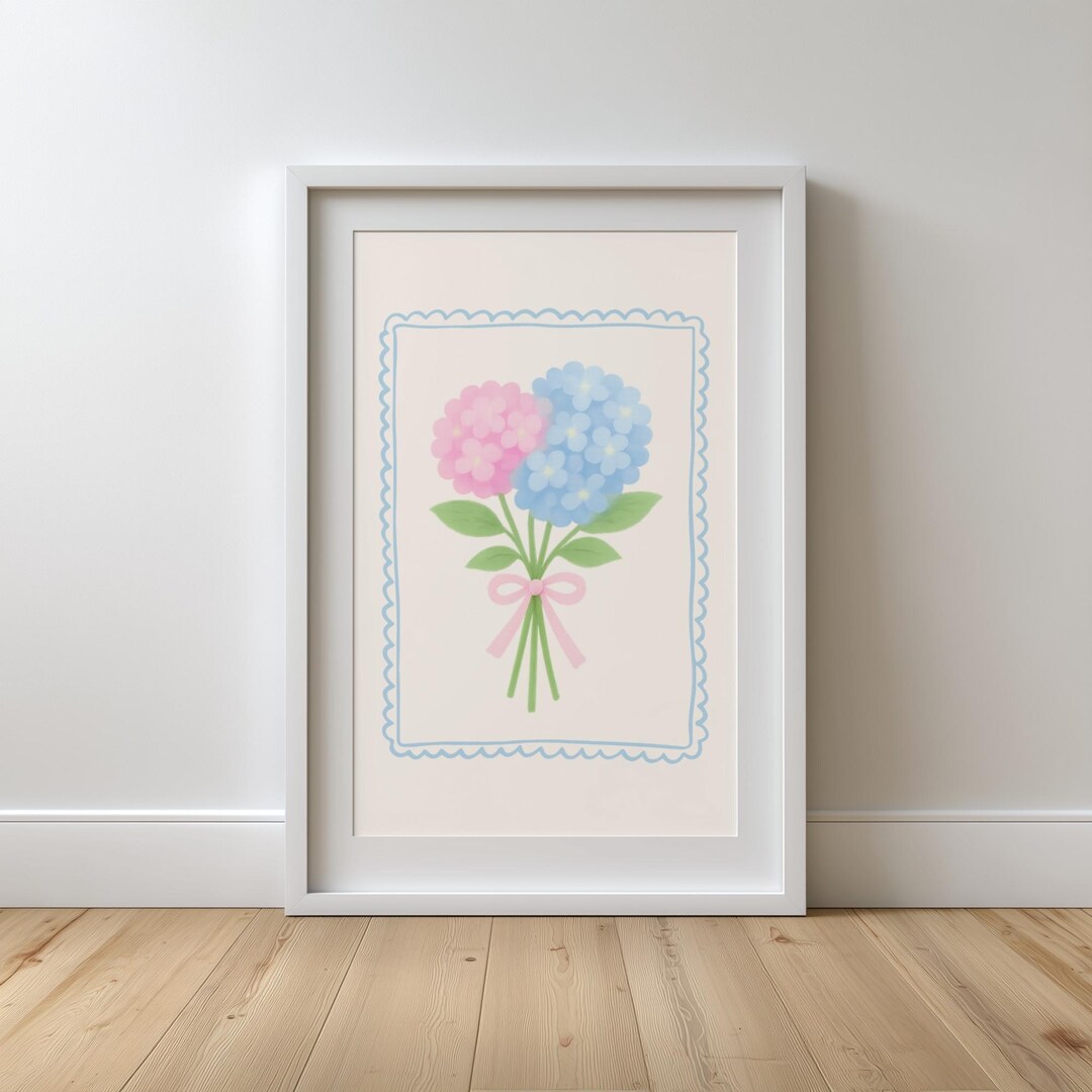 Pink Blue Hydrangea Wall Art Botanical Print Floral Design Preppy ...