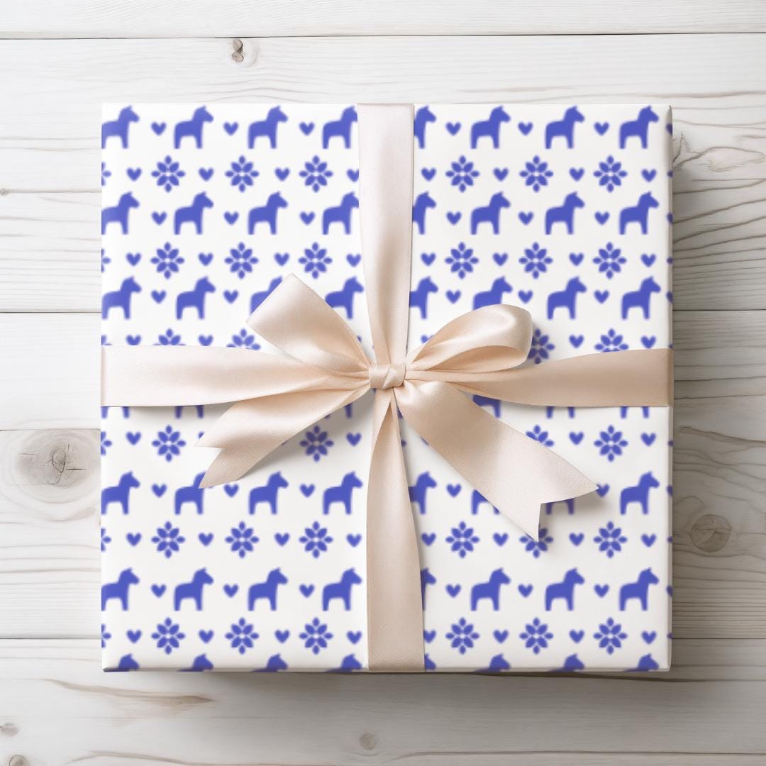 Scandinavian Print Gift Wrapping Paper Sheets Bundle Flowers and Hearts ...