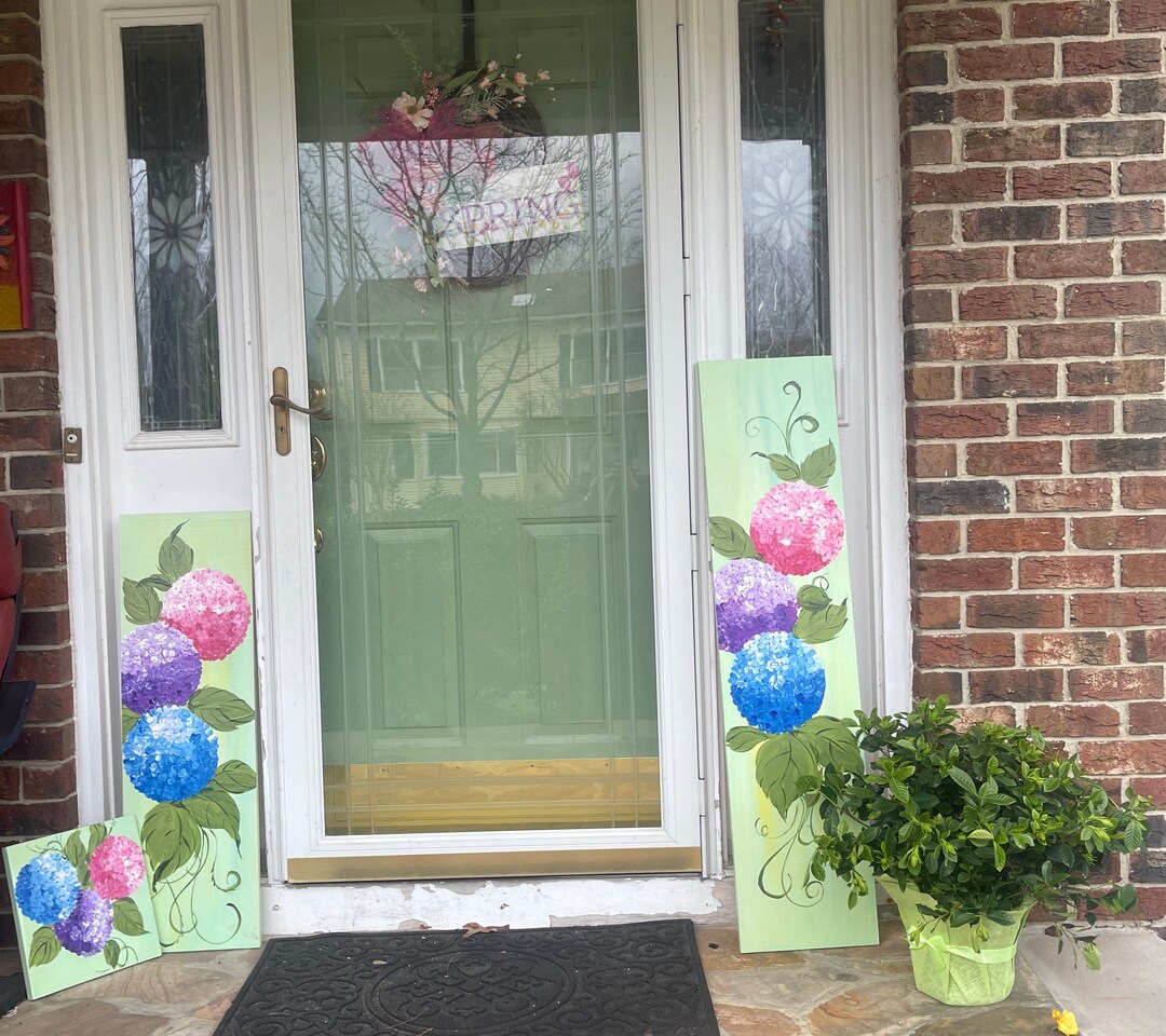 Hand Painted Hydrangea Porch Leaner, 4ft Floral Spring Decor - Etsy