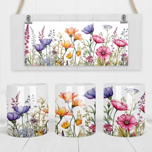Wildflower Border Mug Wrap 11 & 15 Oz Sublimation Mug Template - Cricut ...