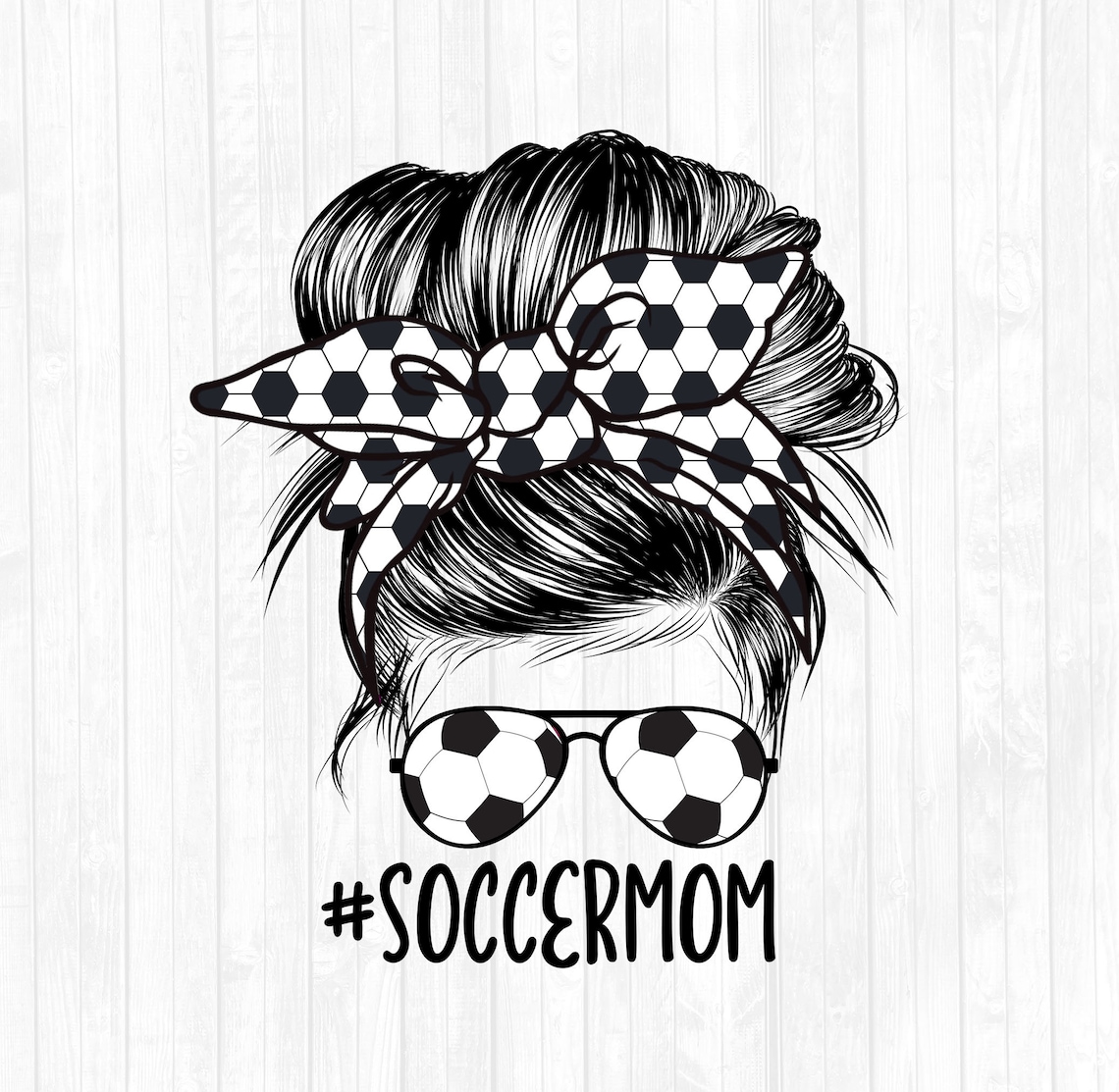 Soccer Mom Messy Bun Hair Sublimation Design - Sunglasses Hairband PNG ...