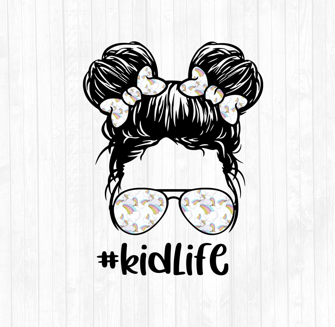 Unicorn and Rainbows Kid Life Piggy Buns Hair - Sunglasses Headband PNG ...