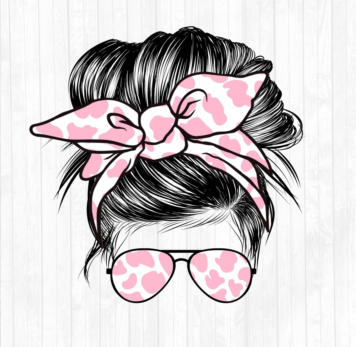 Pink Cow Print Mom Life Messy Bun Hair Sublimation Design - Etsy Israel