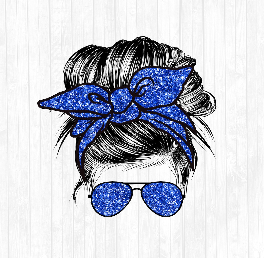 Royal Blue Glitter Blank Messy Bun Hair Sublimation Design - Leopard ...