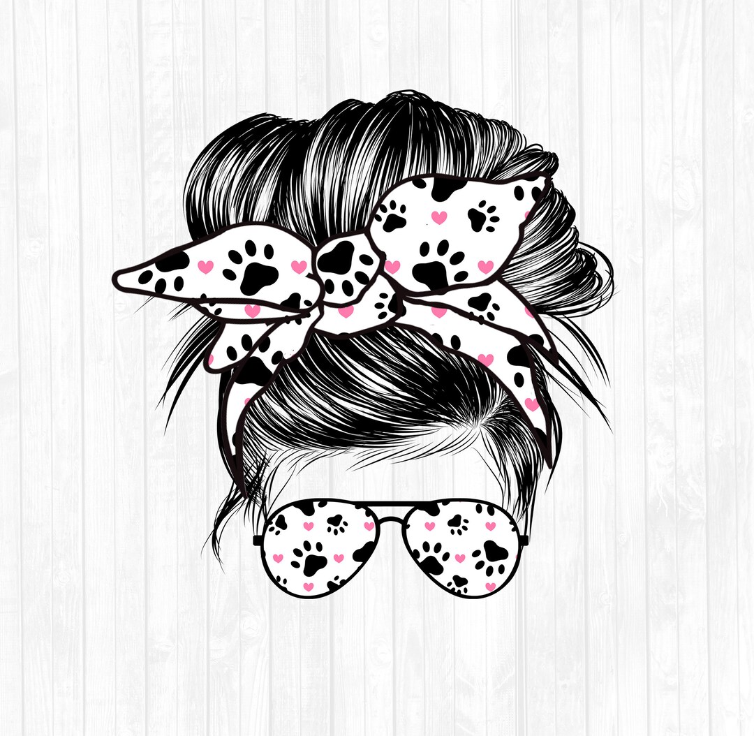 Black and Pink Paws Messy Bun Hair Sublimation Design - Sunglasses ...
