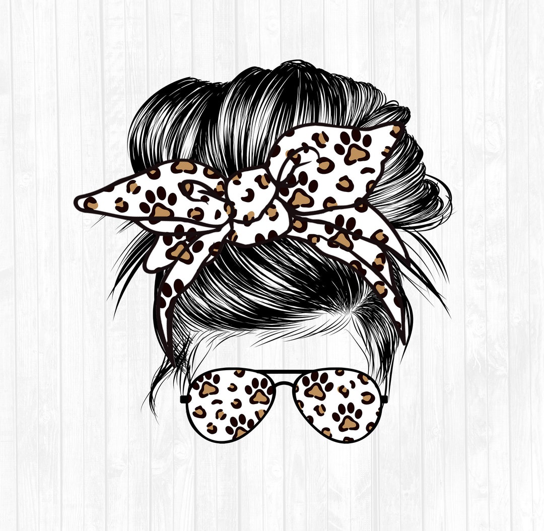 Leopard Paw Print Messy Bun Hair Sublimation Design - Sunglasses ...