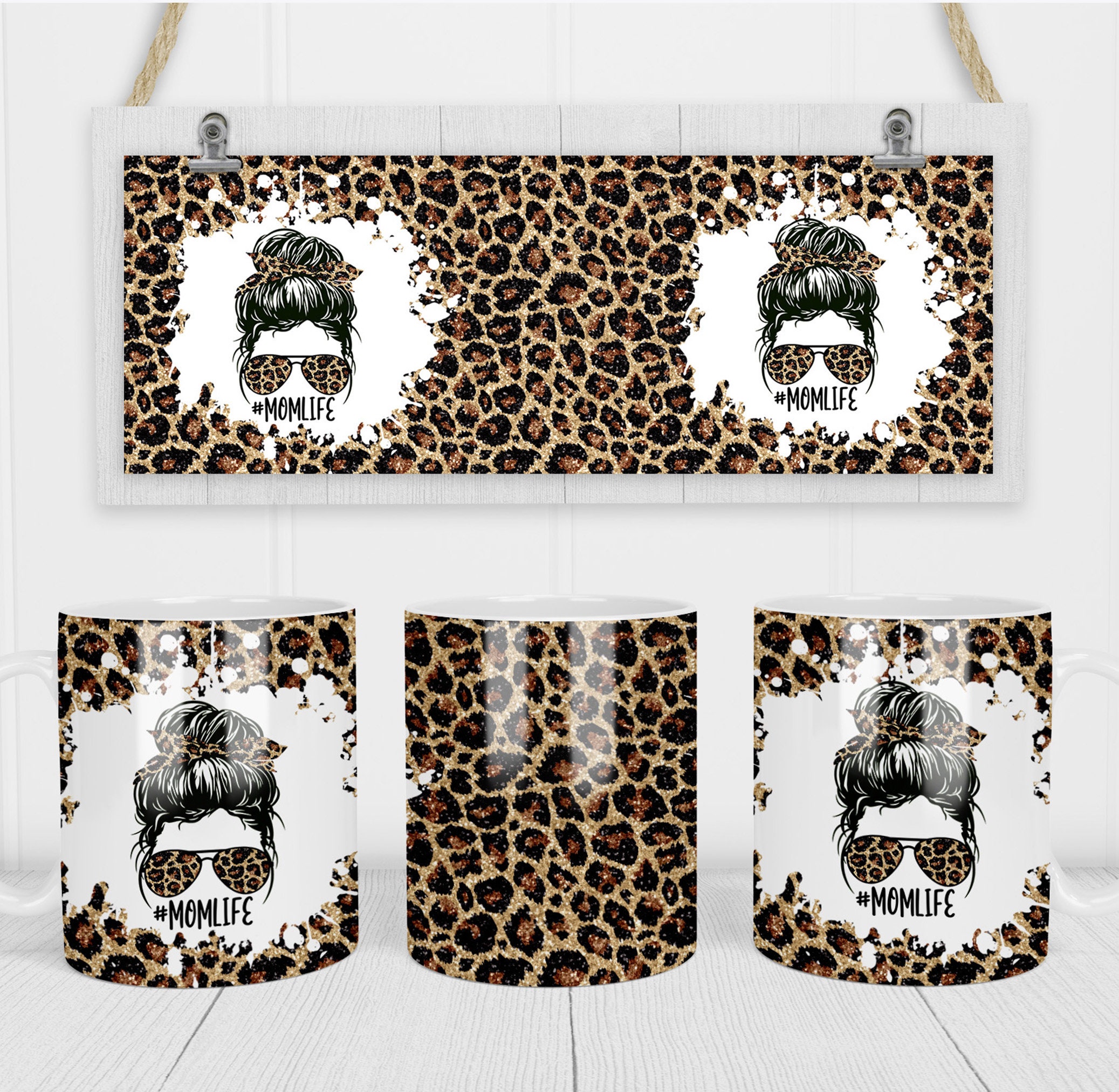 11 & 15 Oz Glitter Leopard Mom Life Coffee Mug Sublimation - Etsy