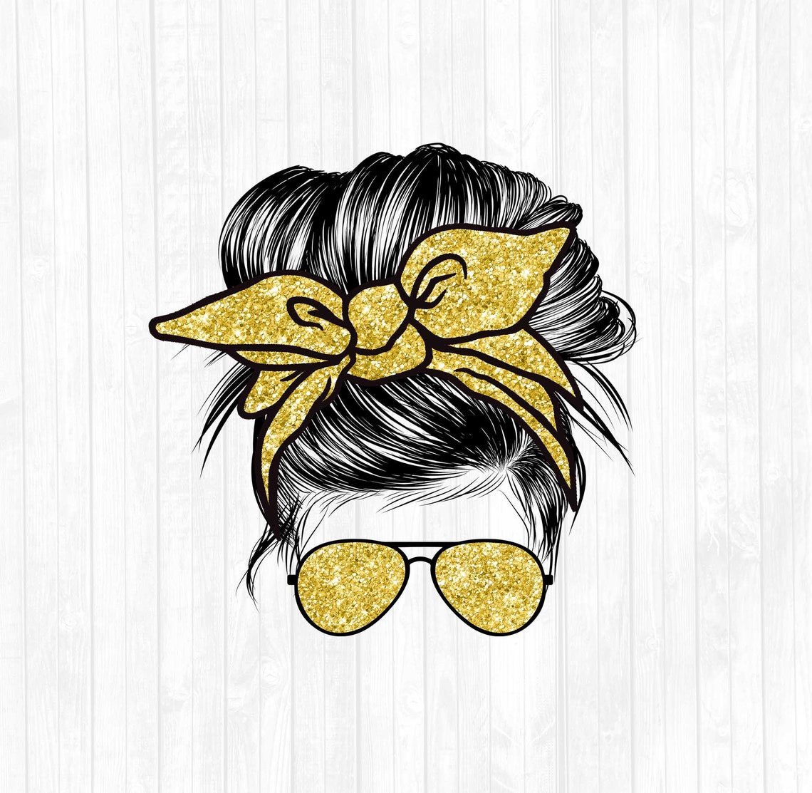 Yellow Glitter Blank Messy Bun Hair Sublimation Design - Leopard ...