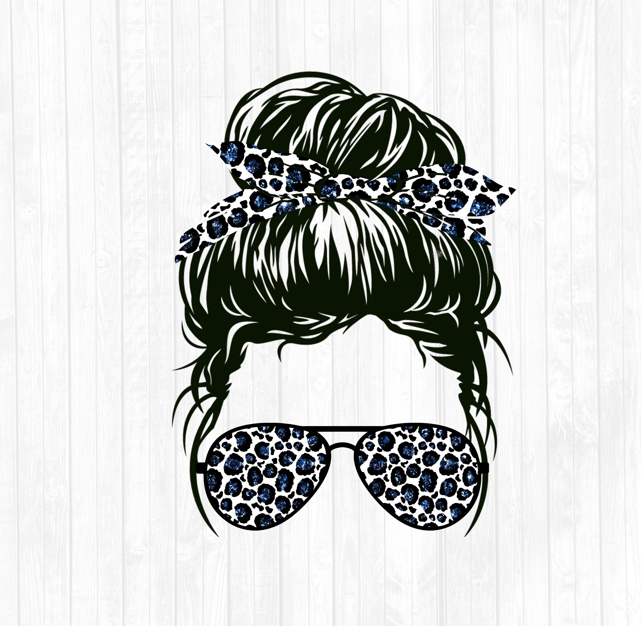 Navy Glitter Leopard Messy Bun Hair Sublimation Design Etsy