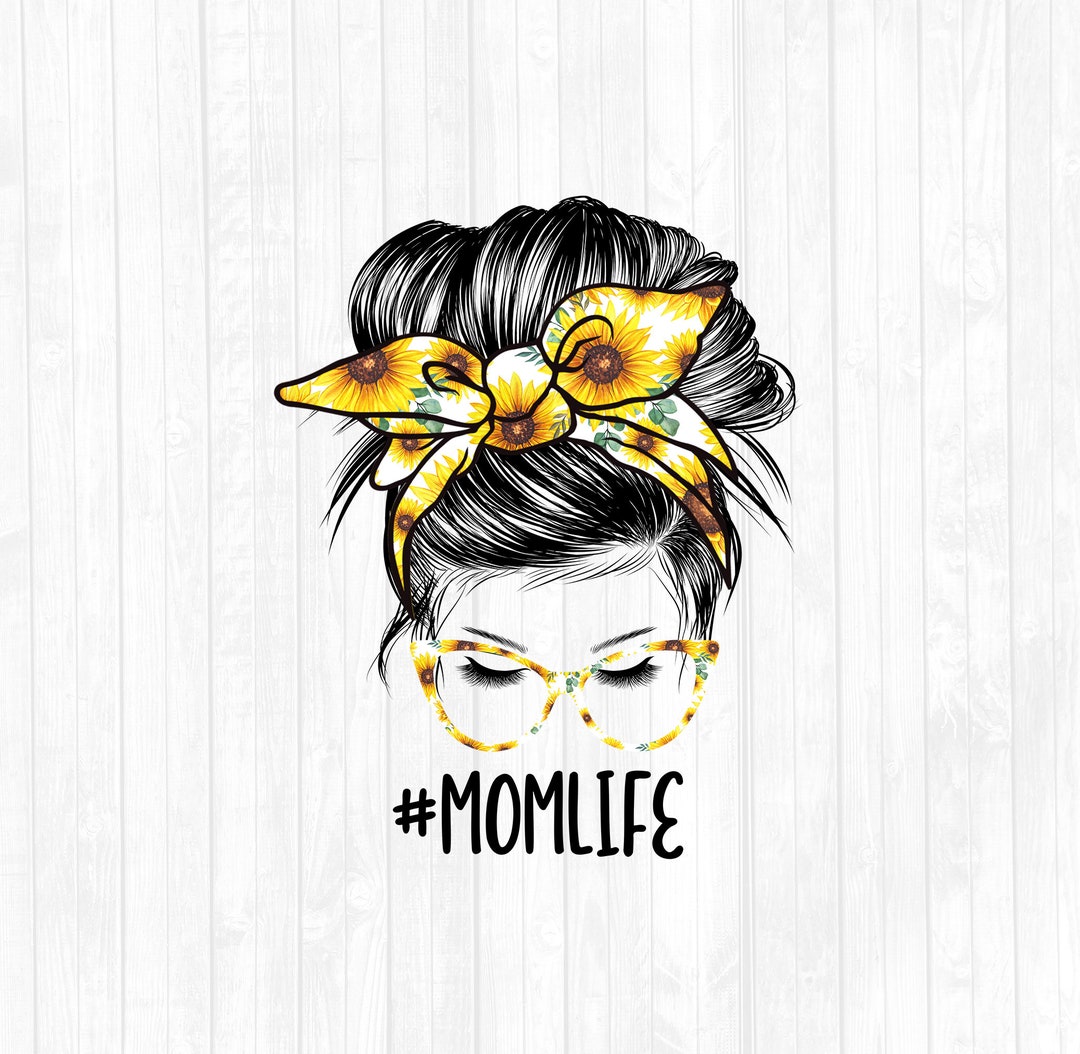 Sunflowers Mom Life Messy Bun Hair Sublimation Design Sunglasses