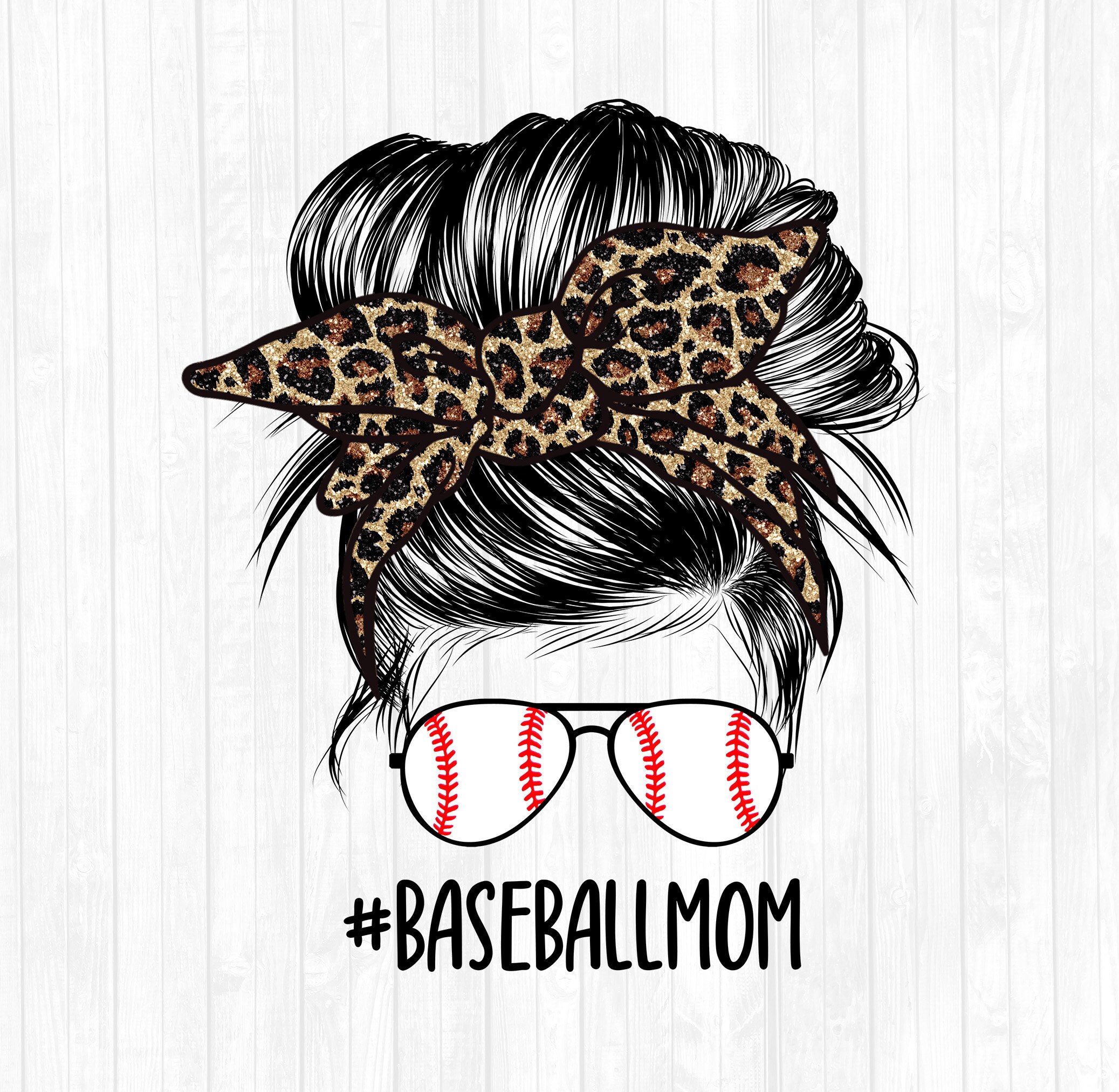 Baseball Mom Glitter Leopard Messy Bun Hair Sublimation Design - Etsy
