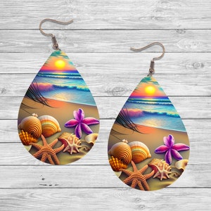 Tropical Beach Sunset Earring PNG - Sublimation Design - Earring Design Template PNG - Instant ...