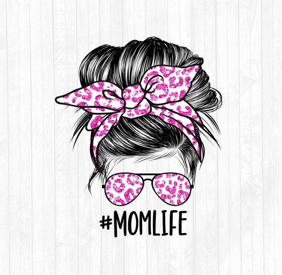 Hot Pink Glitter Leopard Mom Life Messy Bun Hair Sublimation - Etsy
