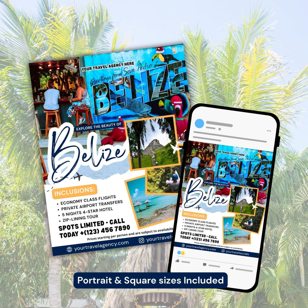 Belize Travel Agent Flyer Template: DIY Travel Marketing, Canva ...