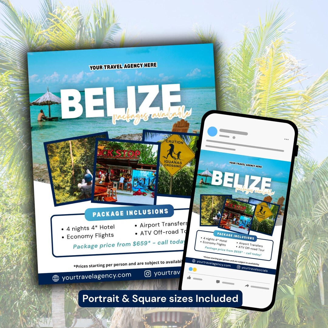 Belize Travel Agent Flyer Template: DIY Travel Marketing, Canva ...