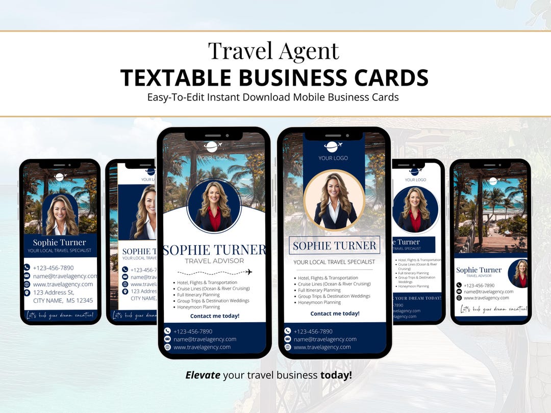 Travel Agent Textable Business Cards: Mobile Marketing (canva Templates ...