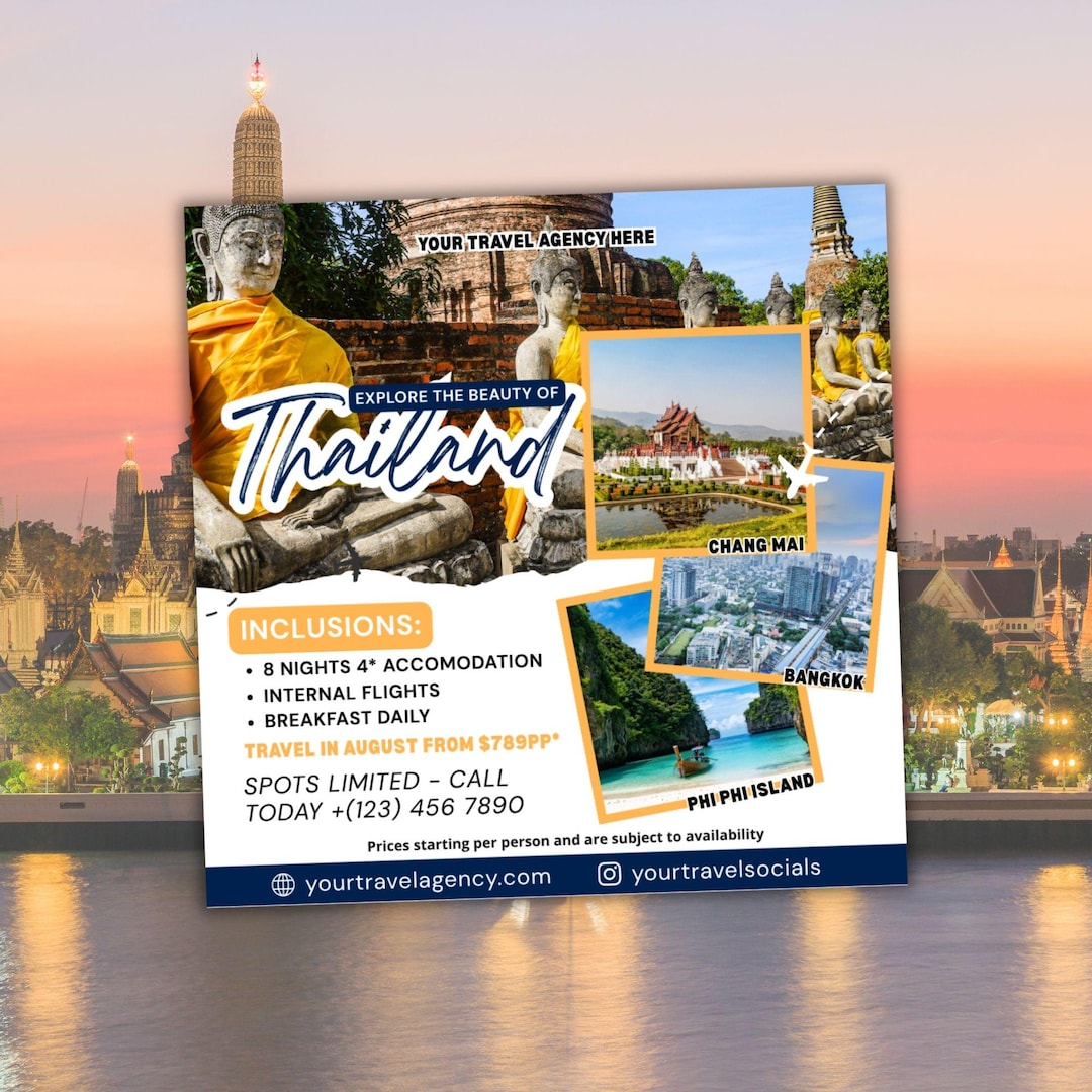 Thailand Travel Agent Flyer Template: DIY Travel Marketing, Canva ...