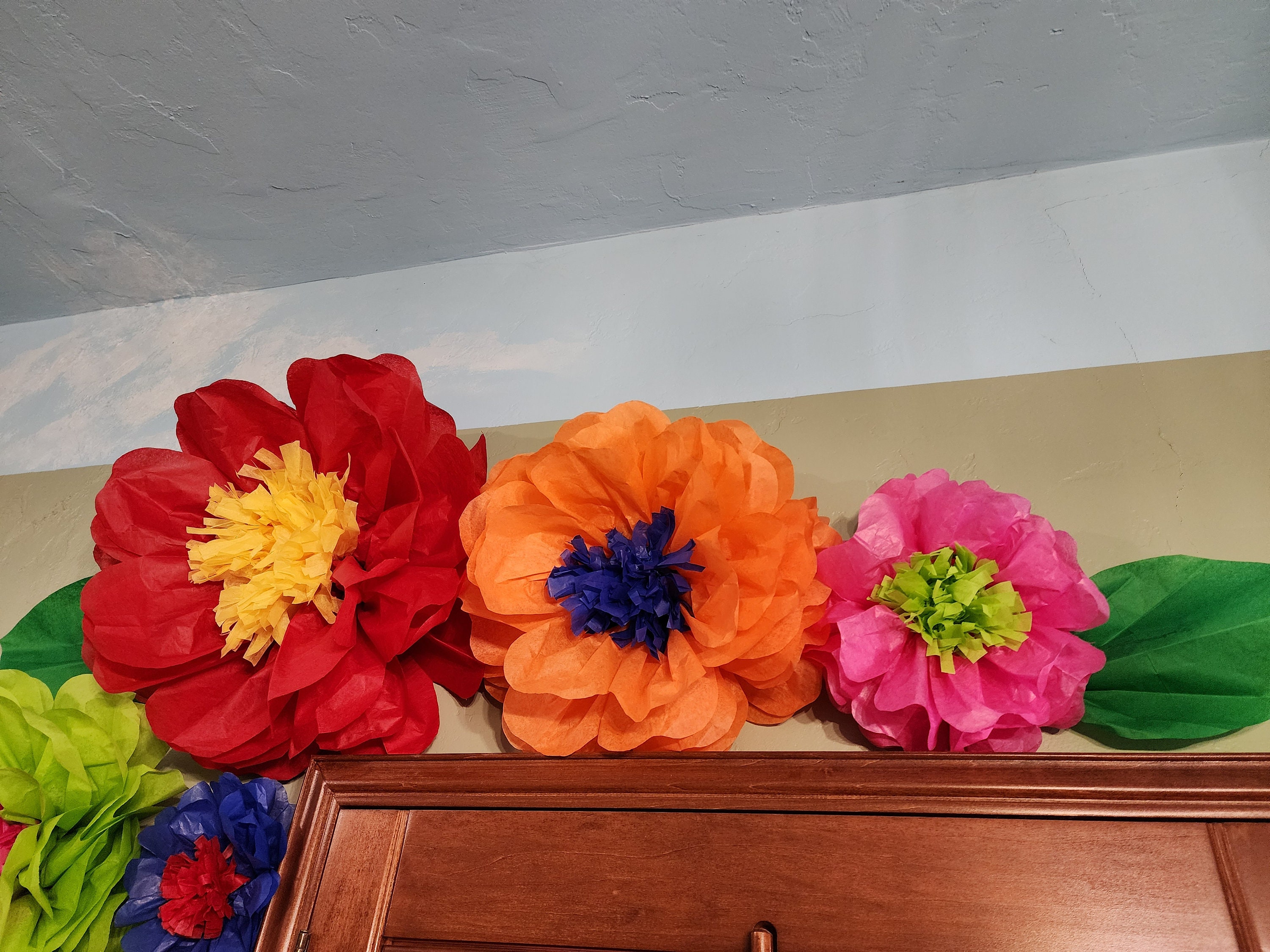 Paper Flowers and Leaves (set of 7 Flowers), Fiesta Birthday Party ...