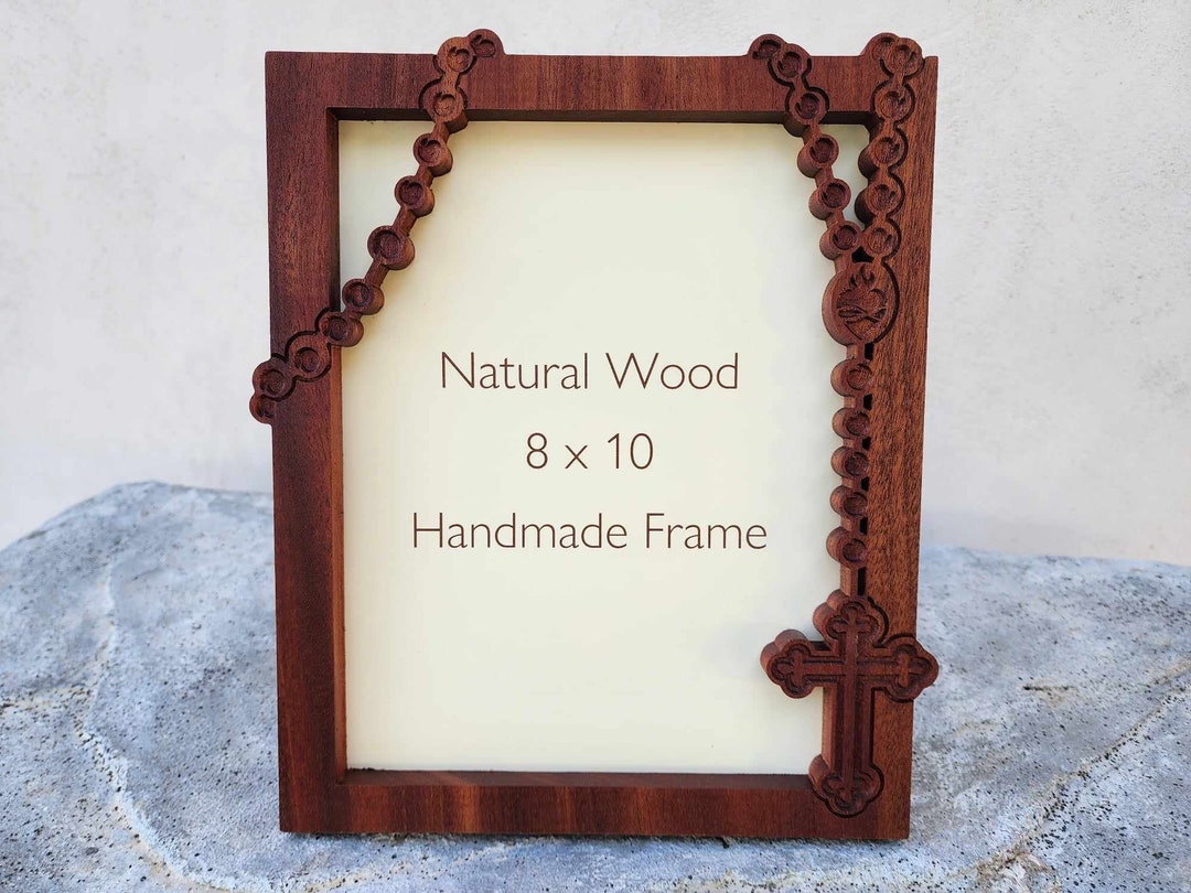 Handmade Wood Frame Wood Rosary Catholic Picture Frame Memorial Photo ...