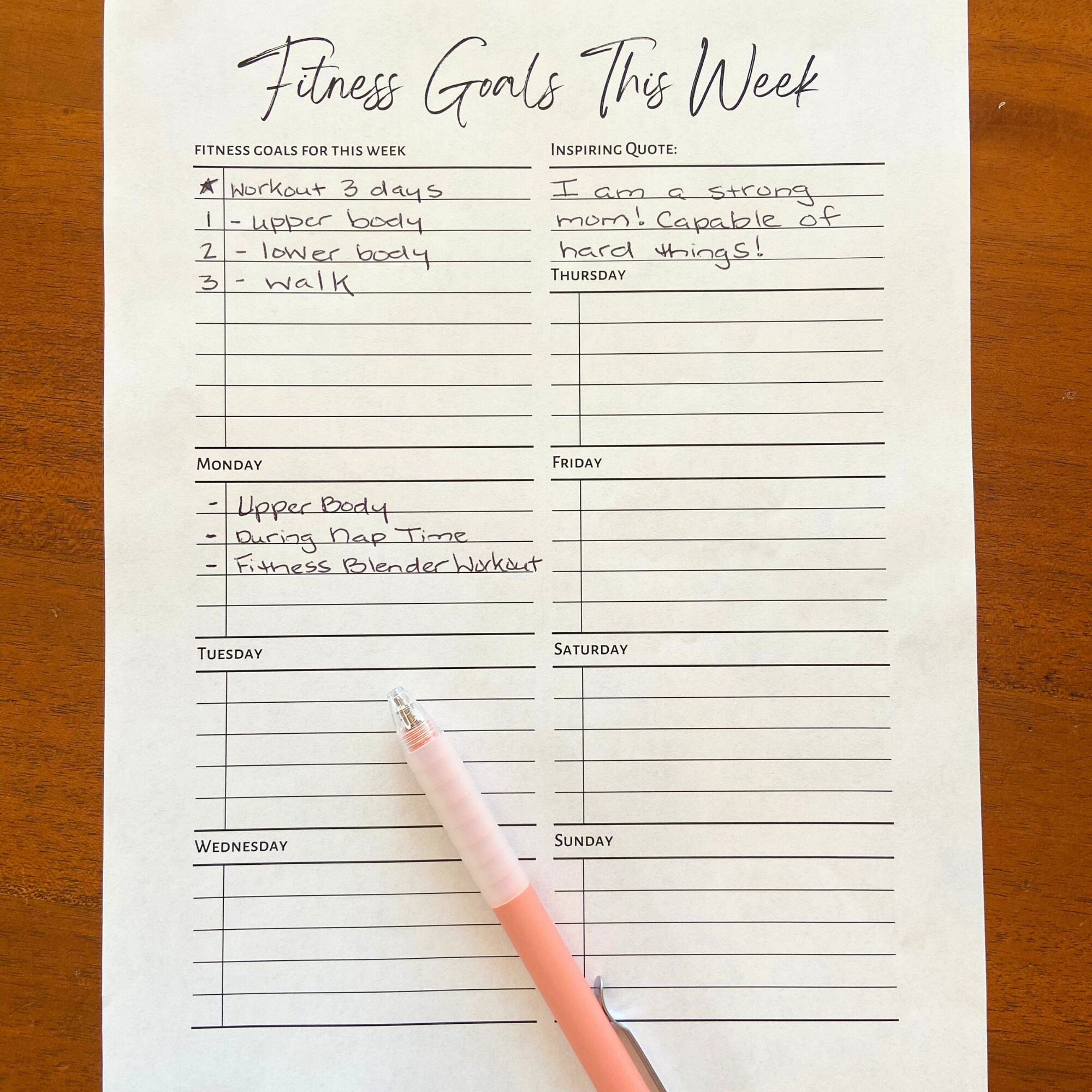 Weekly Workout Planner Printable, Weekly Fitness Tracker, 7 Days ...