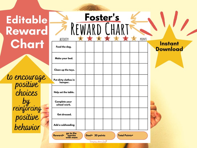 Reward Chart, Kids Reward Chart, Behavior Chart, Potty Training Chart ...