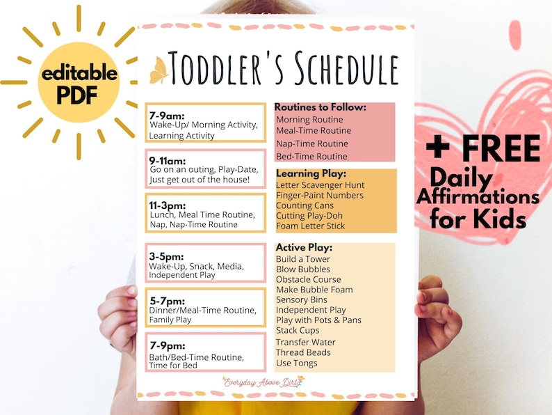 Toddler Schedule, Editable Toddler Routine, Daily Toddler Schedule ...