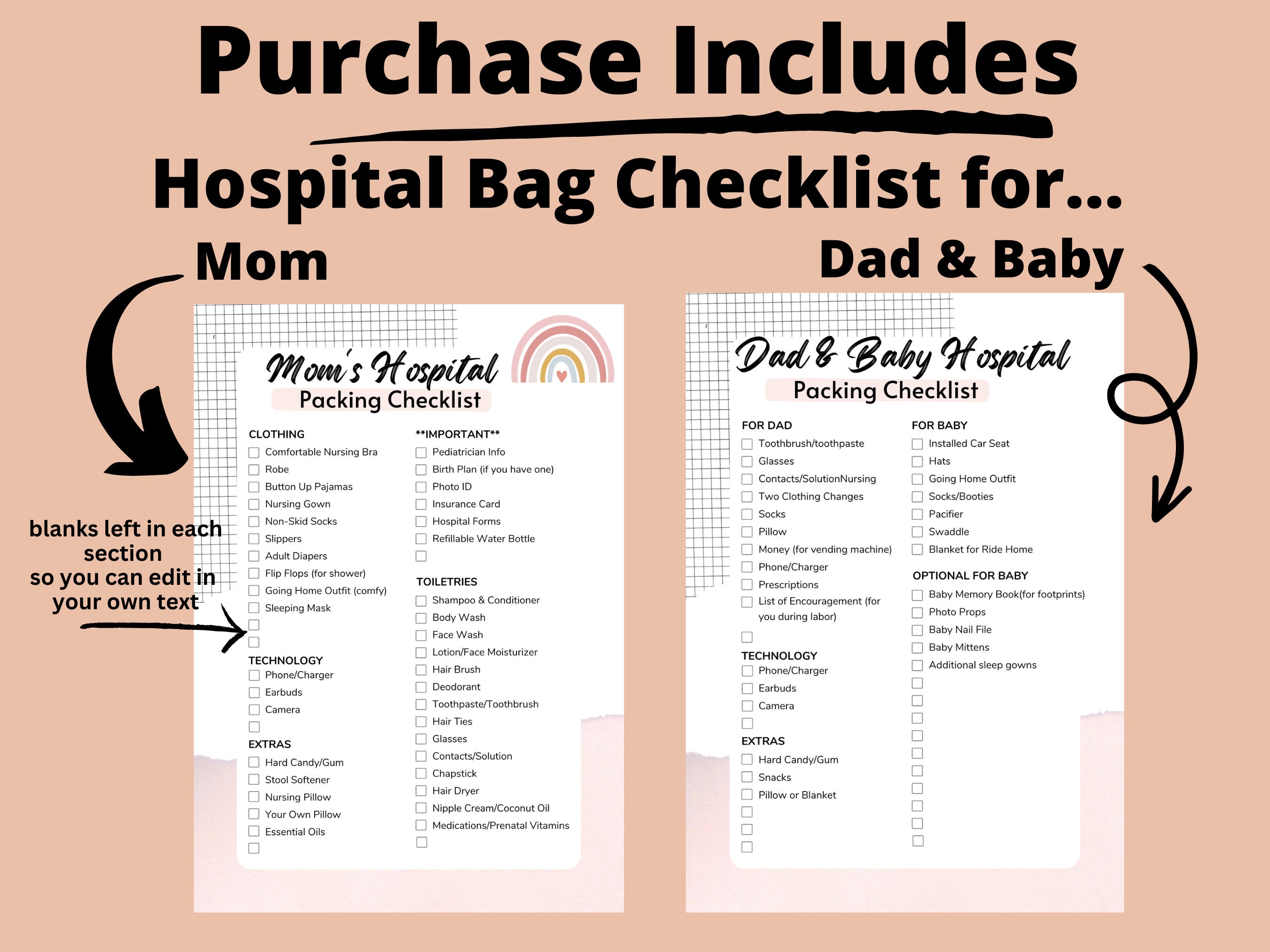 Hospital Bag Checklist Labor and Delivery Checklist Printable for Mom ...