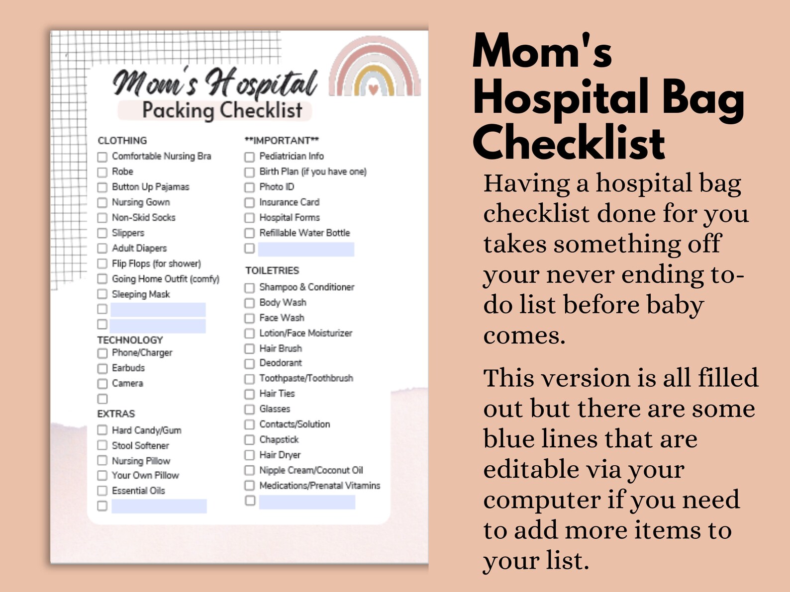 Hospital Bag Checklist Labor and Delivery Checklist Printable for Mom ...