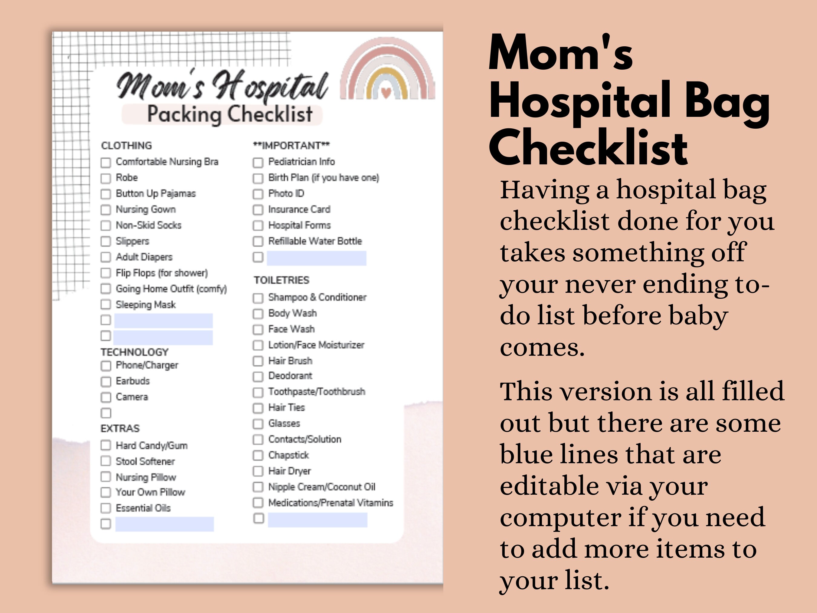 Hospital Bag Checklist Labor and Delivery Checklist Printable for Mom ...