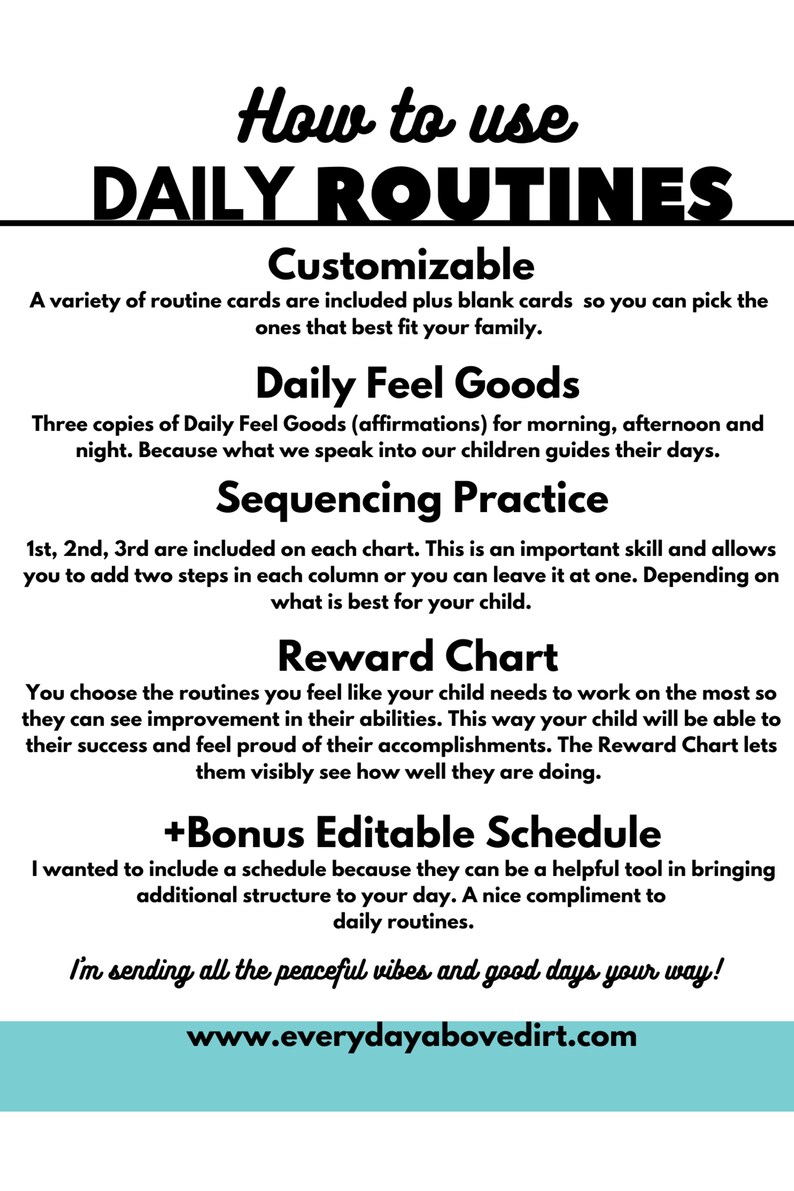 Editable Daily Routine Chart for Kids - Etsy