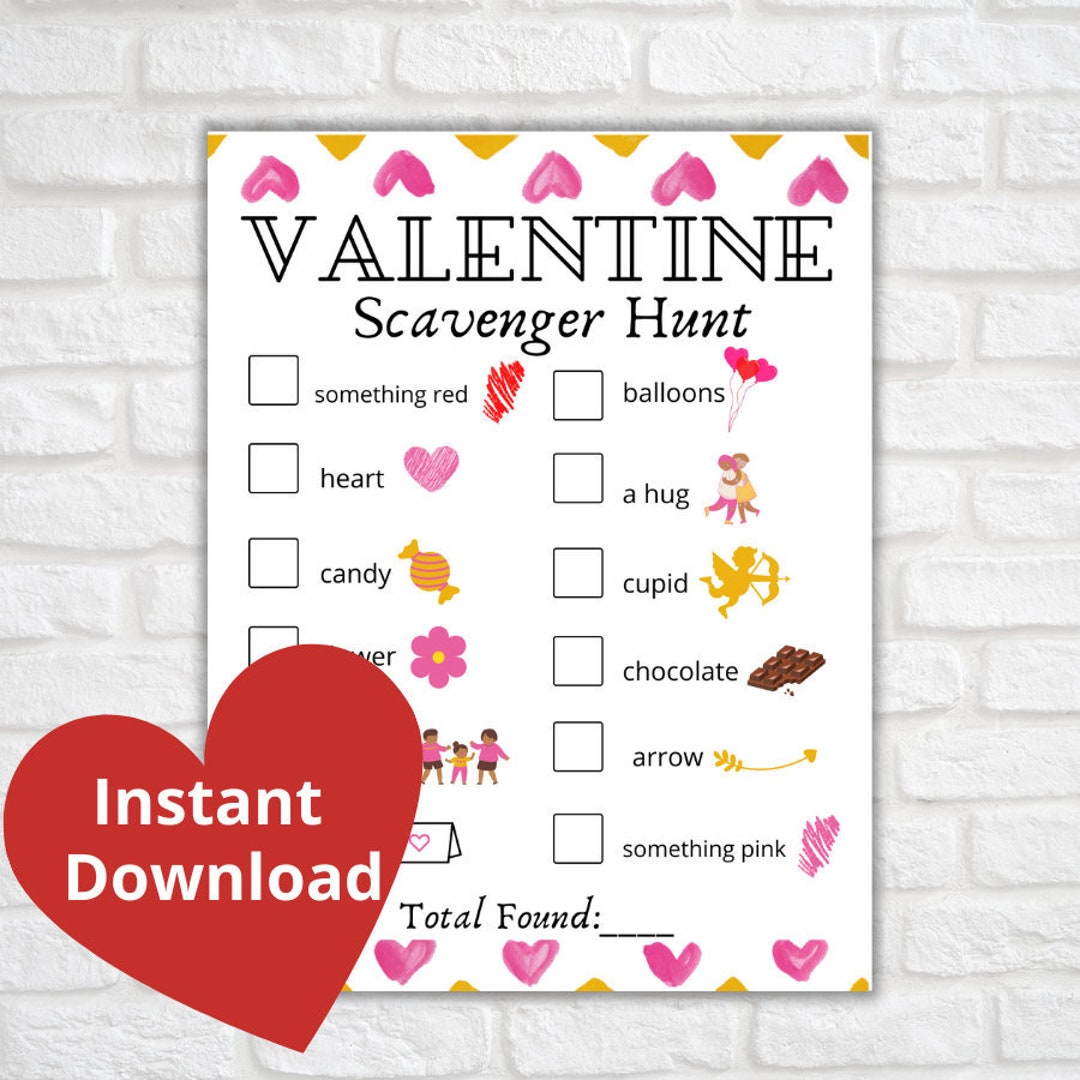 Valentine's Day Scavenger Hunt for Kids Printable, Valentine's Games ...