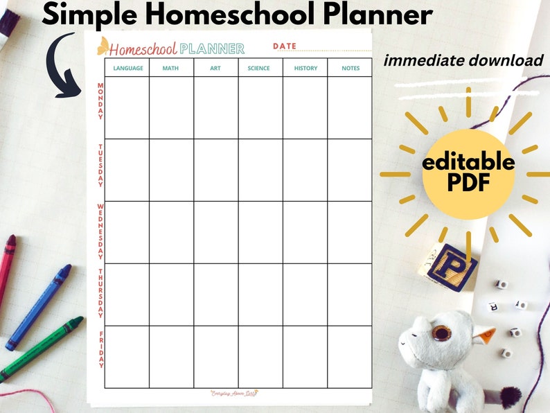 Homeschool Planner, Editable Planner, Printable Planner, Lesson Planner ...