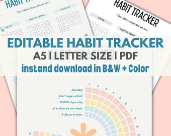 Monthly Habit Tracker Printable Landscape, Habit Tracker Template ...