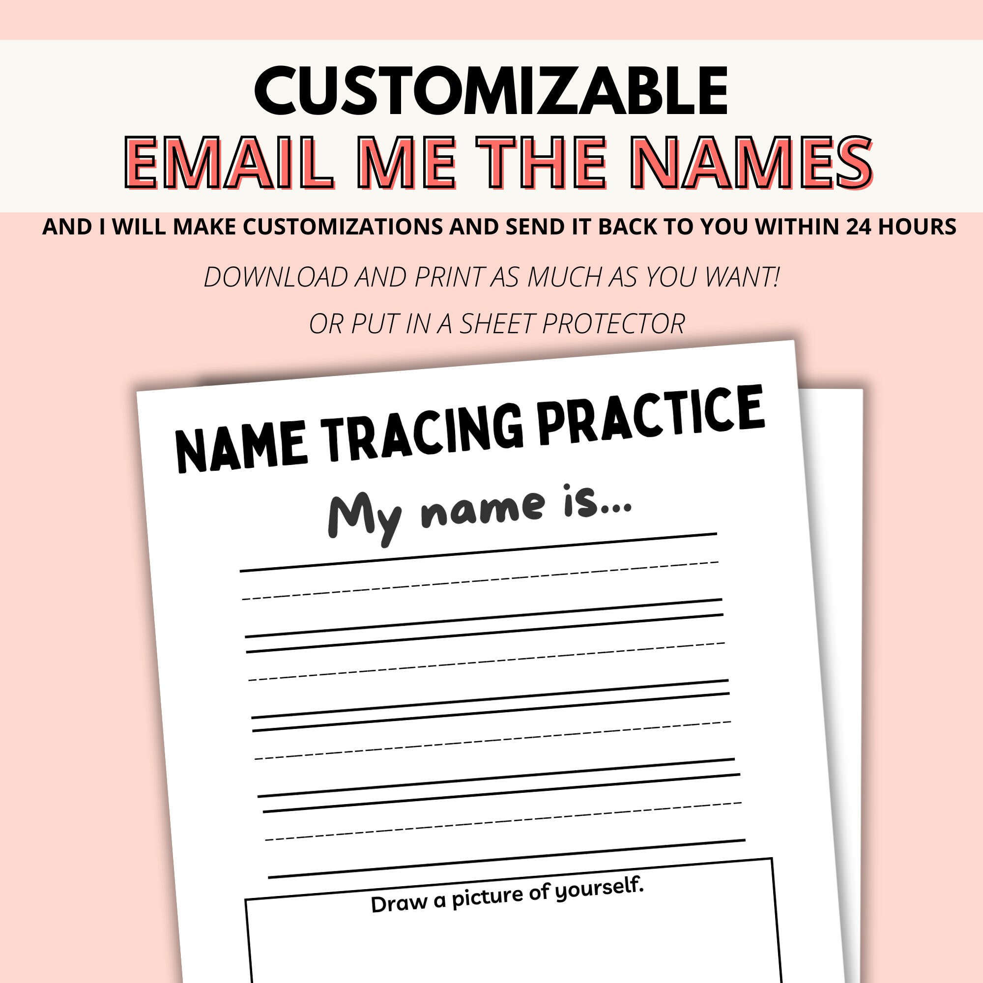 Name Trace Worksheet, Printable for Pre-school & Kindergarten, Digital ...