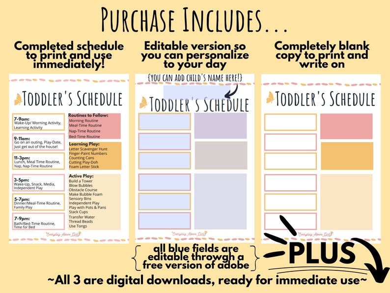 Toddler Schedule, Editable Toddler Routine, Daily Toddler Schedule ...