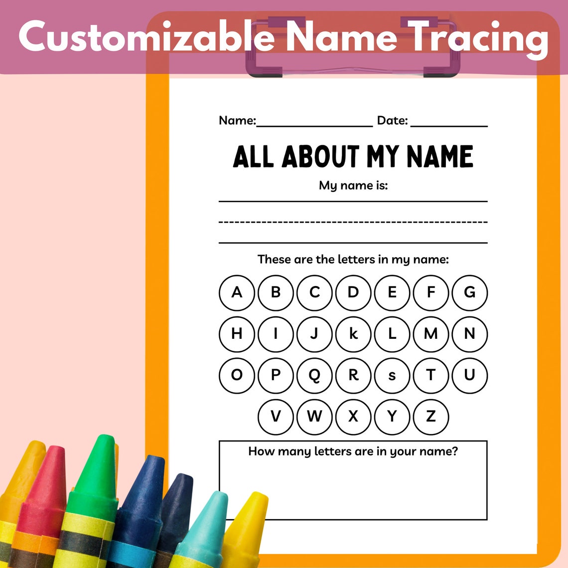 Name Trace Worksheet, Printable for Pre-school & Kindergarten, Digital ...