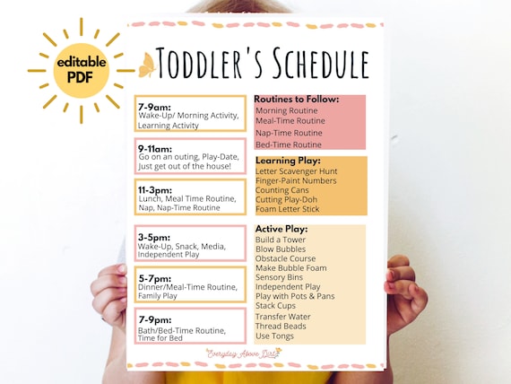 Toddler Schedule Editable Toddler Routine Daily Toddler - Etsy